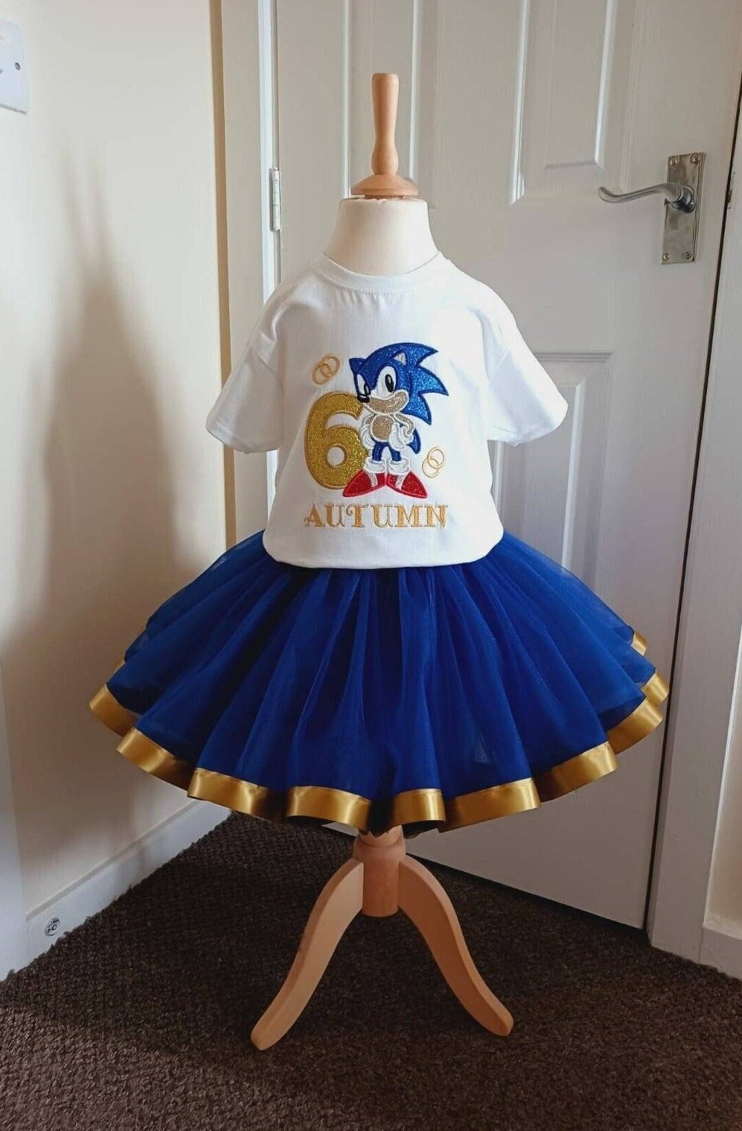 Girls Hedgehog Personalised Tutu Outfit Toddler Blue Gold Birthday ...