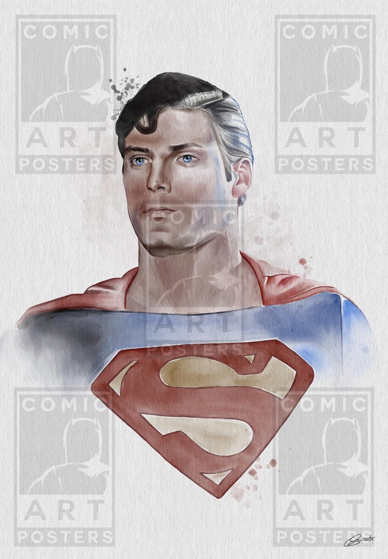 Christopher Reeve Superman Inspired Watercolour Art Print Poster ...