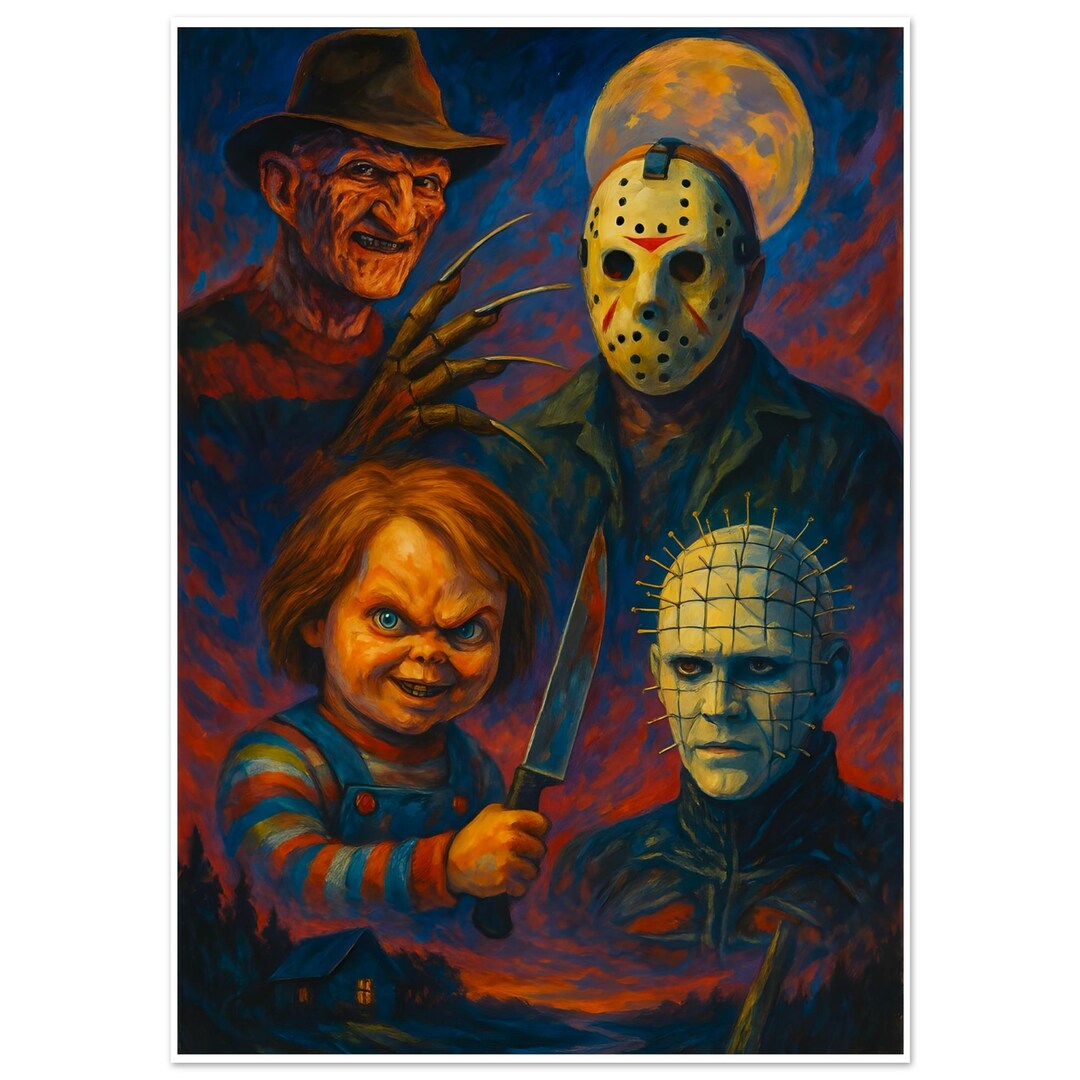 1980s Horror Icons Poster – Hand-painted Gouache Art Print | Retro Vhs ...