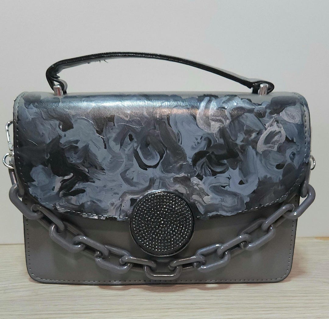 Handle Handbag, Grey Bag,statement Purse,mini Handbag,handpainted ...