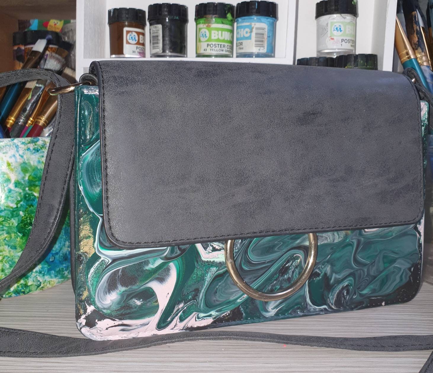 Grey Crossbody Bag, Handpainted Handbag Womens, Small Purse/bag ...