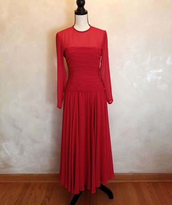 vintage dress red chiffon - Gem
