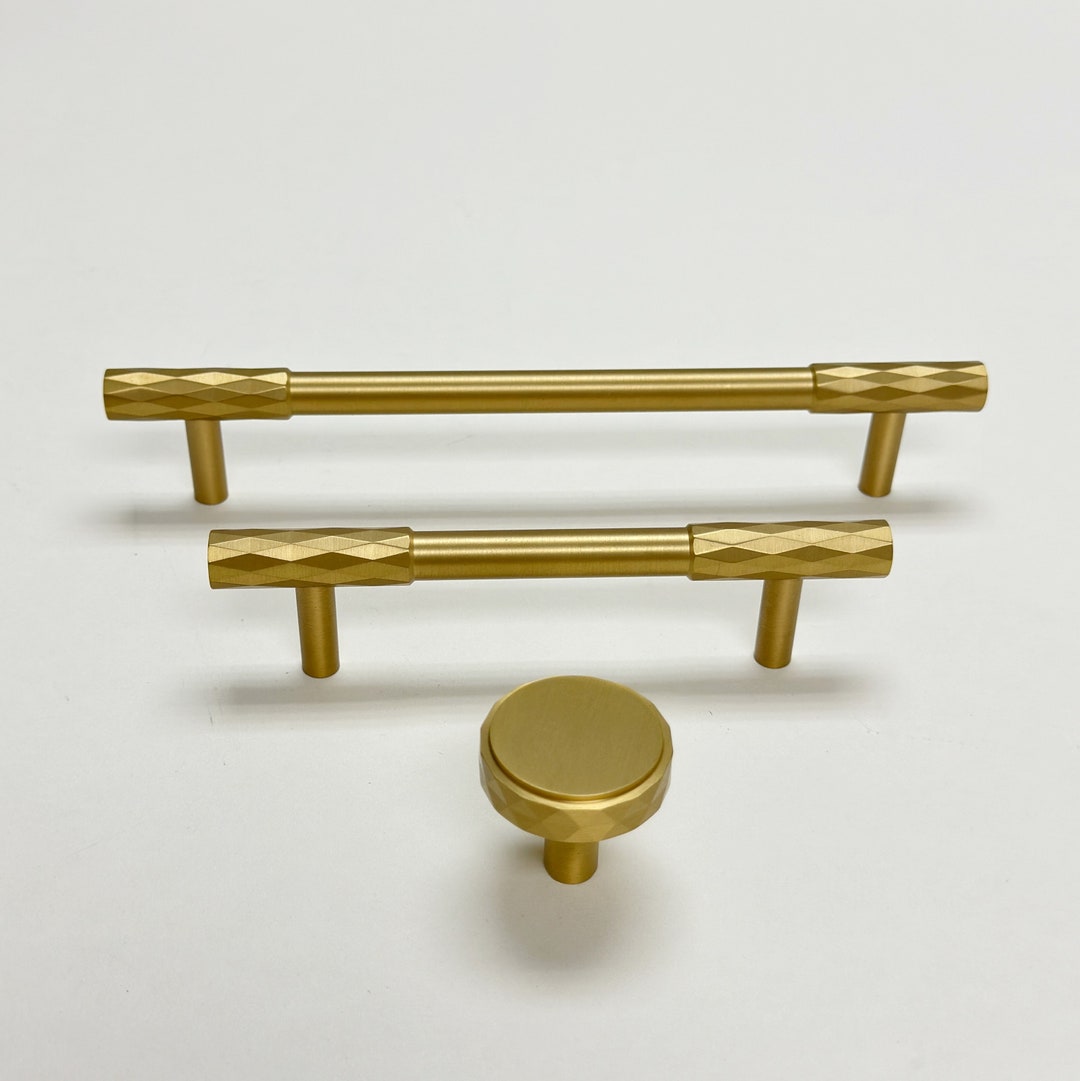 Brushed Brass Diamond Knurled Cabinet & Drawer Knob and Pulls, Kitchen ...