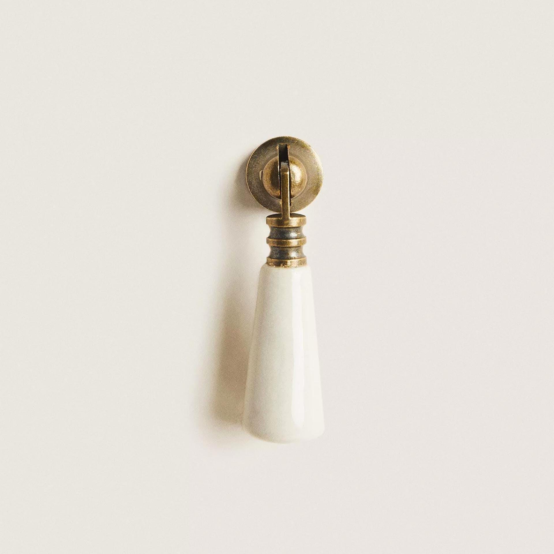 Ceramic & Antique Brass Drop Pull Farmhouse Cabinet Ring - "belle" - Etsy