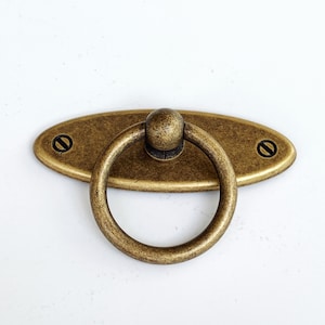 Antique Brass Ring Pull With Backplate -modern Cabinet Hardware - Etsy
