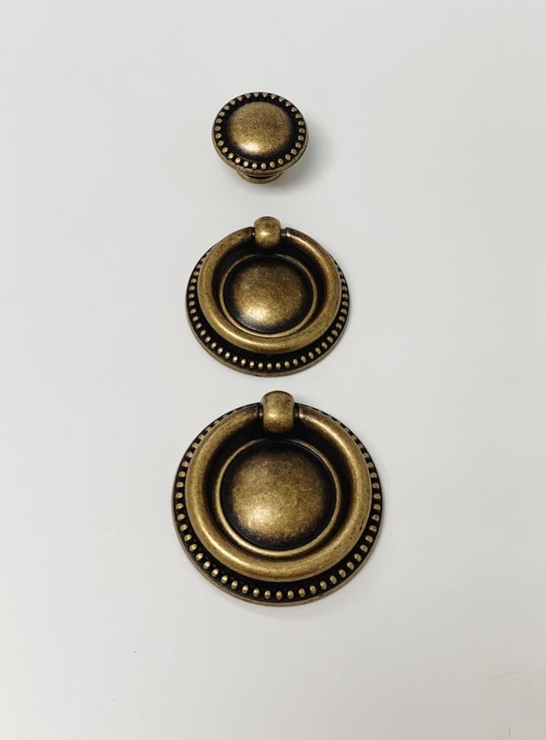 Antique Brass "dots" Ring Pull and Knob Farmhouse Cabinet Hardware - Etsy