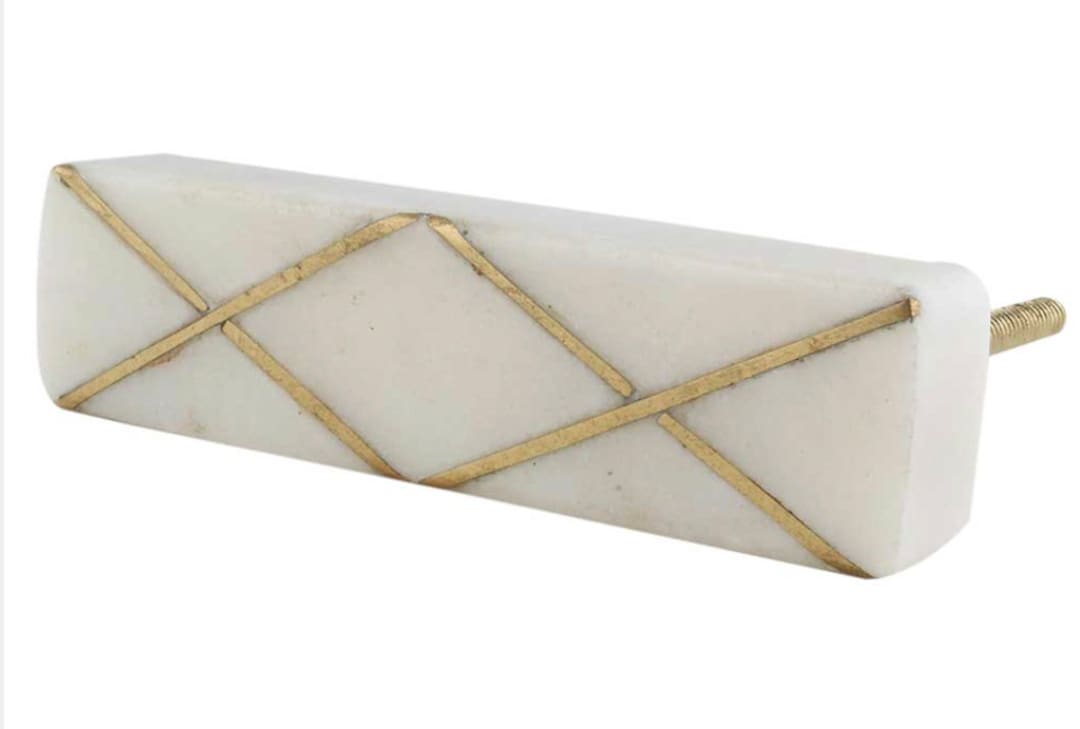 Brass Cross Cabinet White Marble Drawer Pull, Modern Cabinet Hardware ...