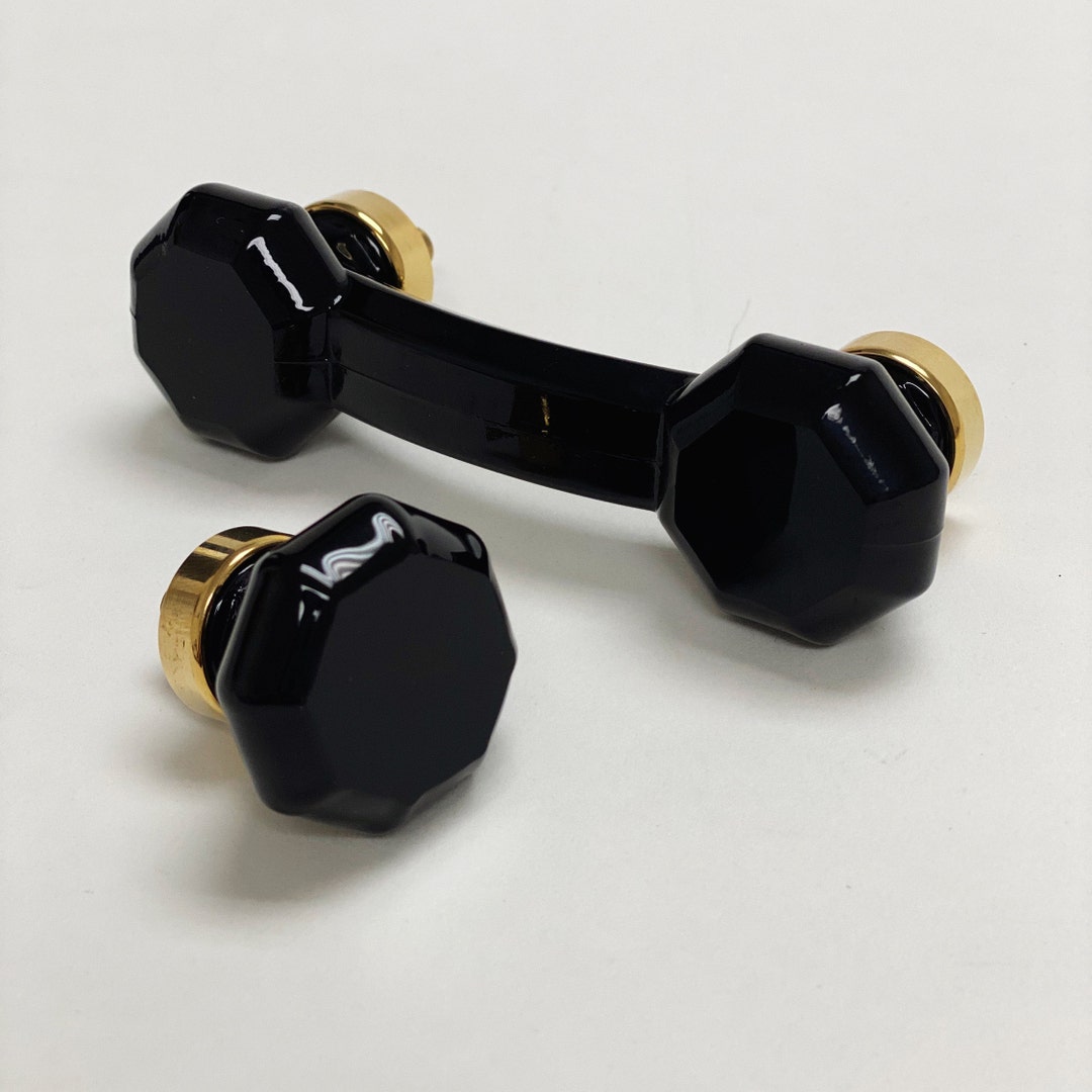 Brass & Black Glass Cabinet Knob and Pull - Etsy