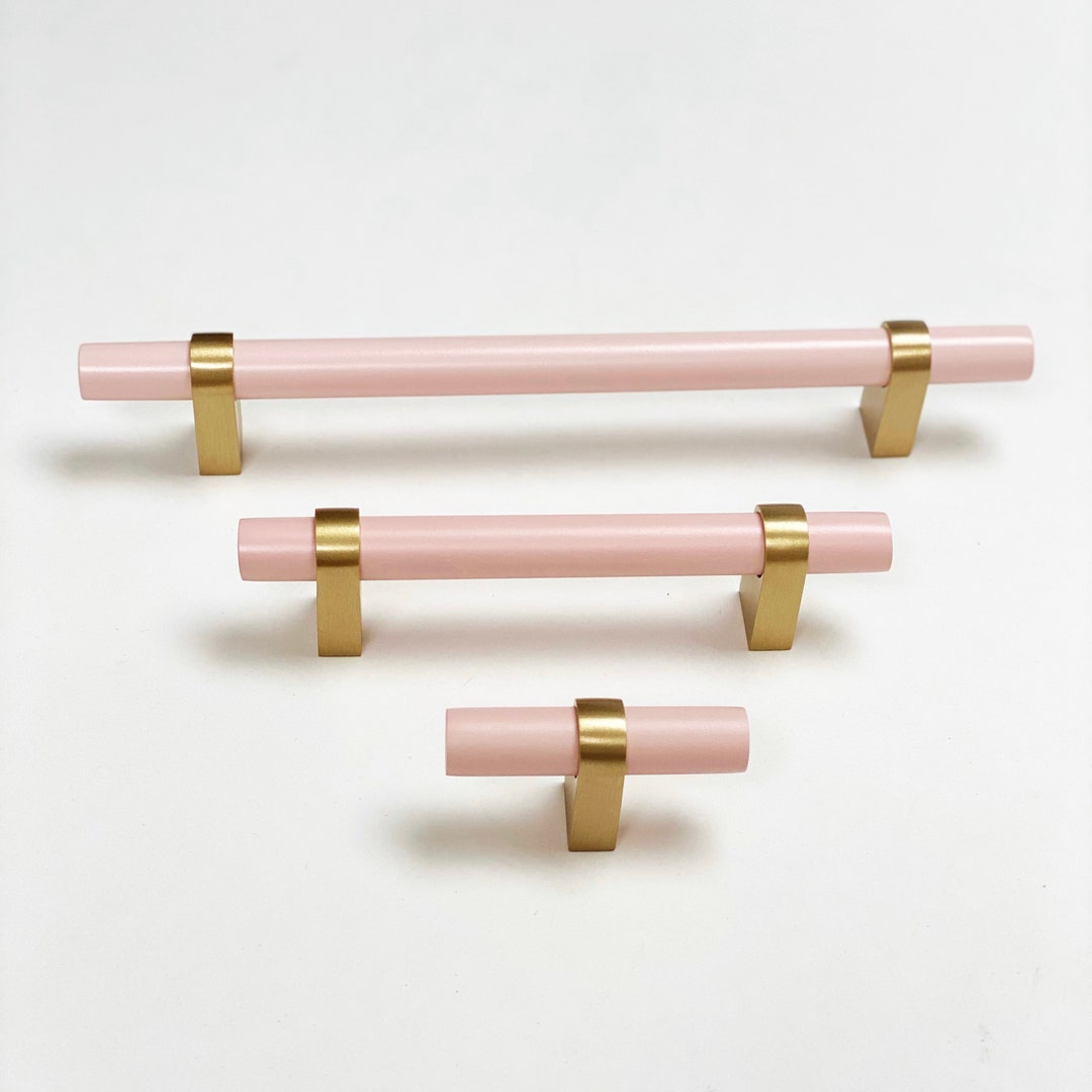 Pink Wood & Champagne Bronze Drawer Pull Modern Farmhouse Cabinet ...