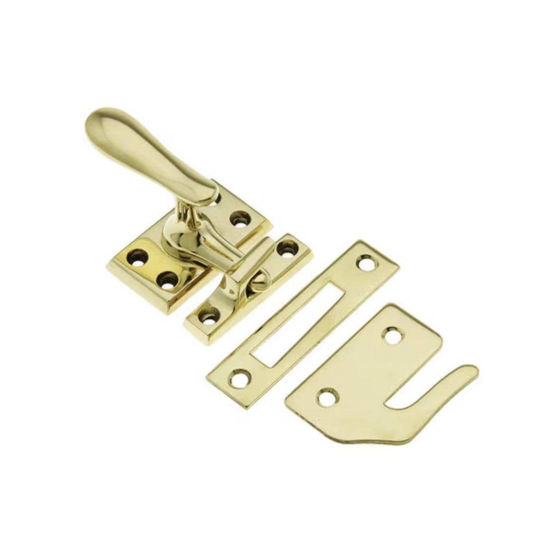 Casement Window Latch With 3 Strikes | Polished Brass - Etsy