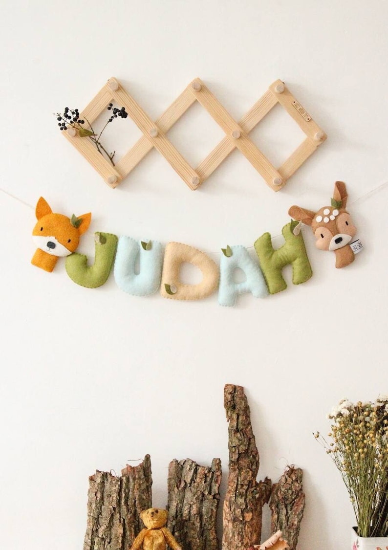Woodland Felt Letter Name Banner Custom Name Garland Stuffed - Etsy