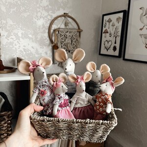 Cotton Mouse Dollhouse Family, Stuffed Animal Mice Toys, Nursery Decor ...