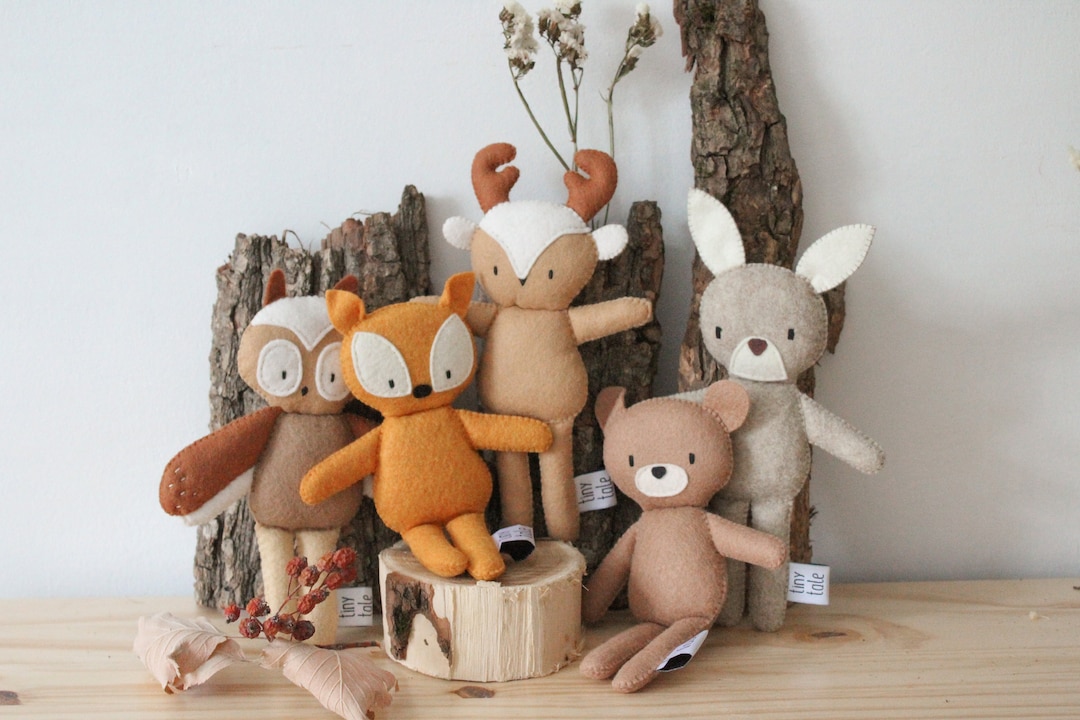 Woodland Animals Stuffed Toy, Felt Ornament Forest Animals, Natural ...