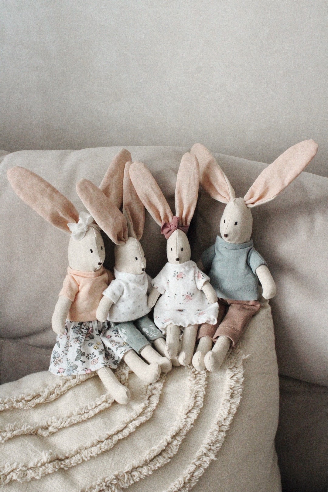 Linen Bunnies Family Dolls: Handmade Miniature Hare Toys - Etsy