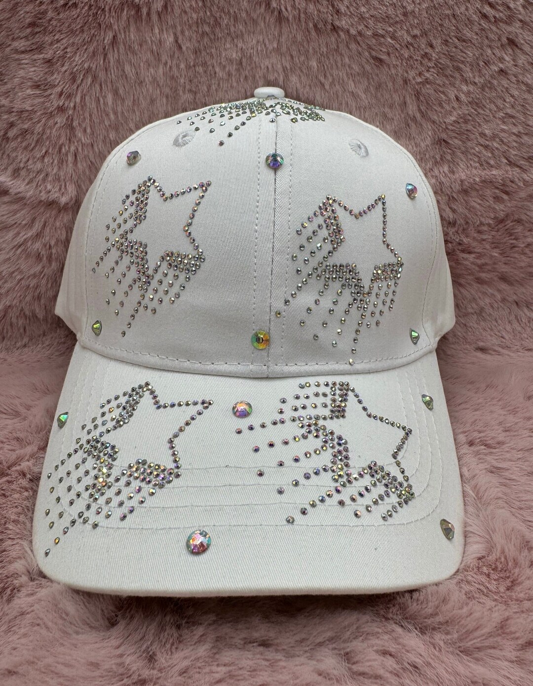 SHOOTING STAR BASECAP White Basecap Rhinestone Glitter Bling Bling Cap ...