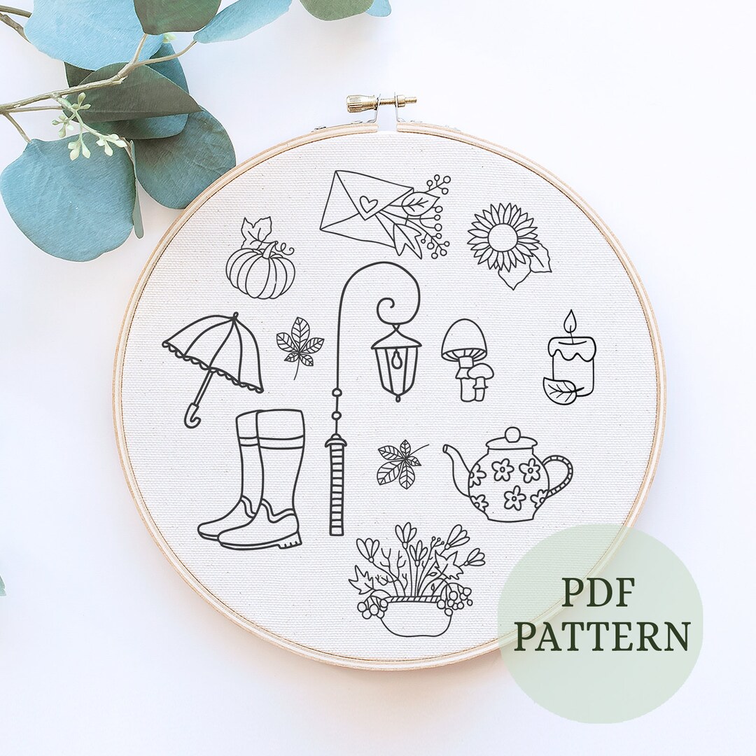 Cozy Fall Hand Embroidery Pattern, Autumn Designs, DIY Decor (digital ...