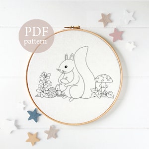 Squirrel Hand Embroidery Pattern, Thread Painting DIY, Autumn ...