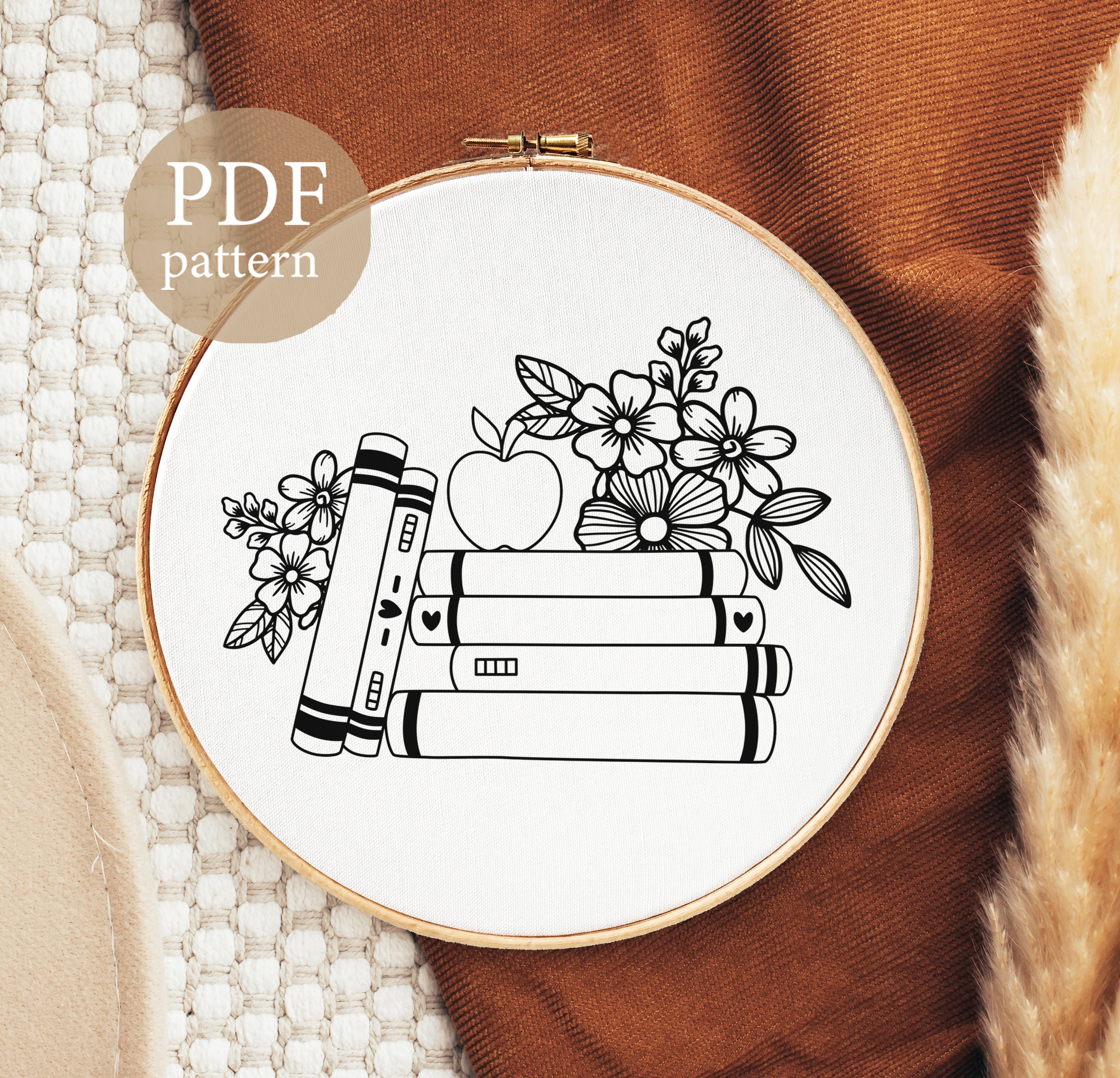 Books and Flowers Embroidery Pattern: Book Lover Gift (PDF Pattern) - Etsy