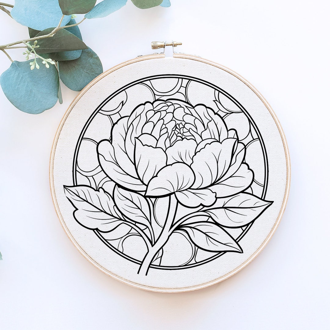 Peony PDF Pattern, Embroidery Pattern, Instant Download, Embroidery PDF ...