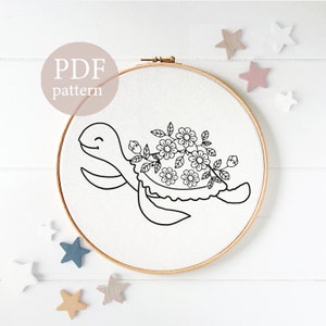 Sea Turtle, Beginner Hand Embroidery Pattern PDF, DIY Hoop Art, Modern ...
