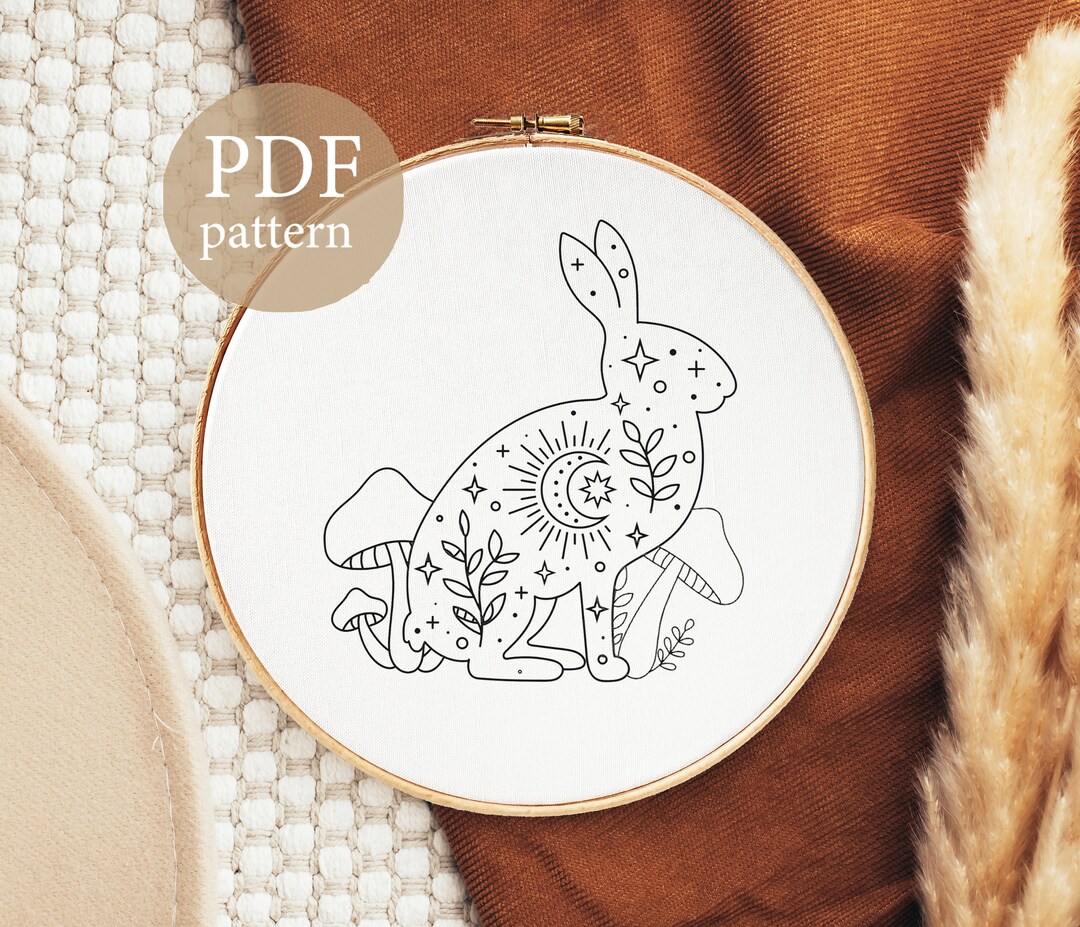 Rabbit Hand Embroidery Pattern Pdf Celestial Design - Etsy