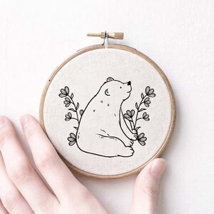 Cute Bear Hand Embroidery Pattern, Floral Design (PDF Pattern) - Etsy