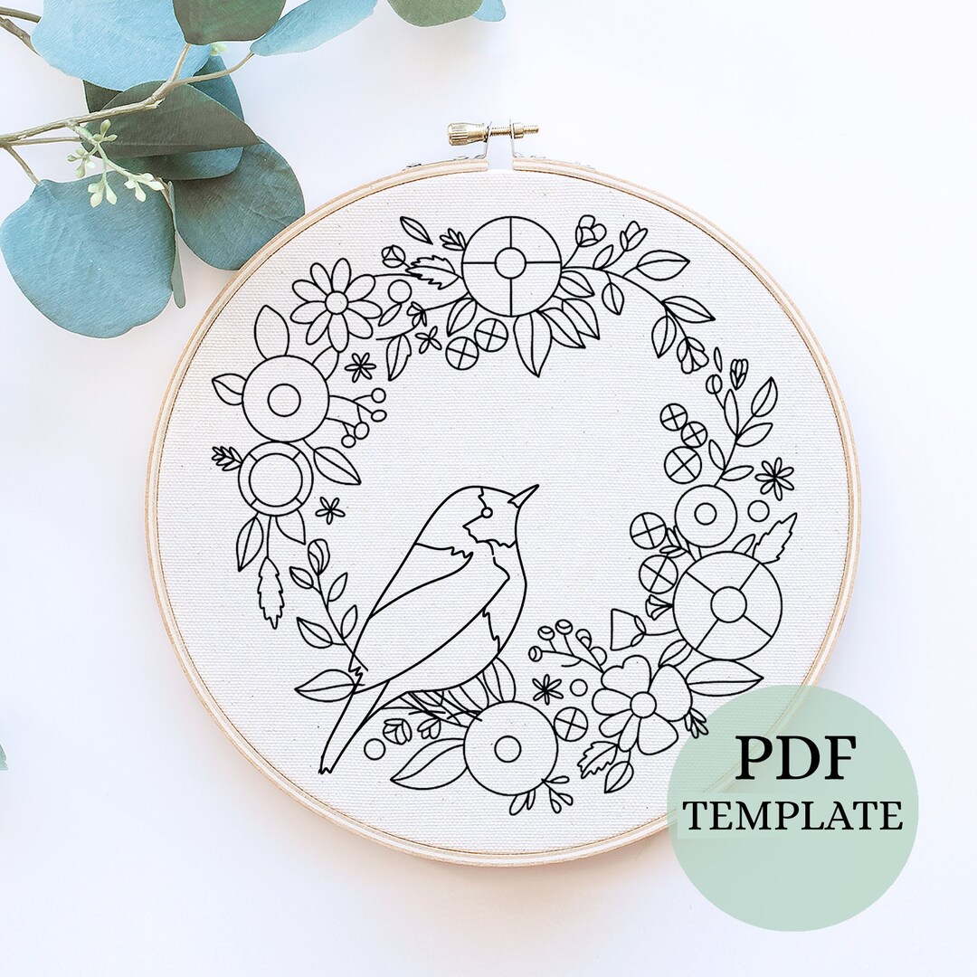 Little Bird Hand Embroidery Template, Chickadee Pattern, Autumn Bird ...