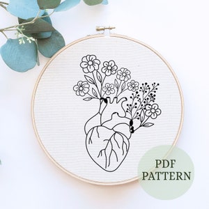 Wildflower Heart Embroidery Pattern: Modern Floral Hoop Art (PDF ...