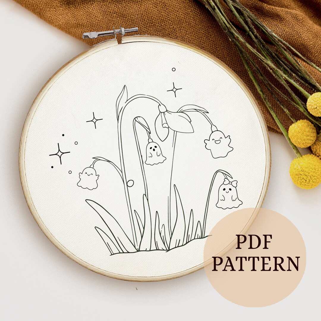 Ghost Plant Embroidery Pattern, Bells Flowers Embroidery Art, Spooky ...