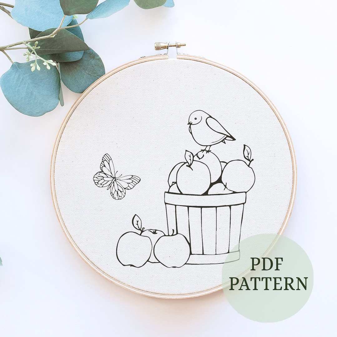 Basket of Fruits Pattern, Hand Embroidery PDF Pattern, Bird Design ...
