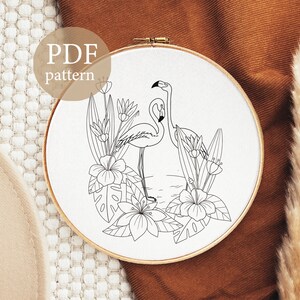 Anatomical Flamingo Hand Embroidery Pattern, Summer Embroidery Pattern ...