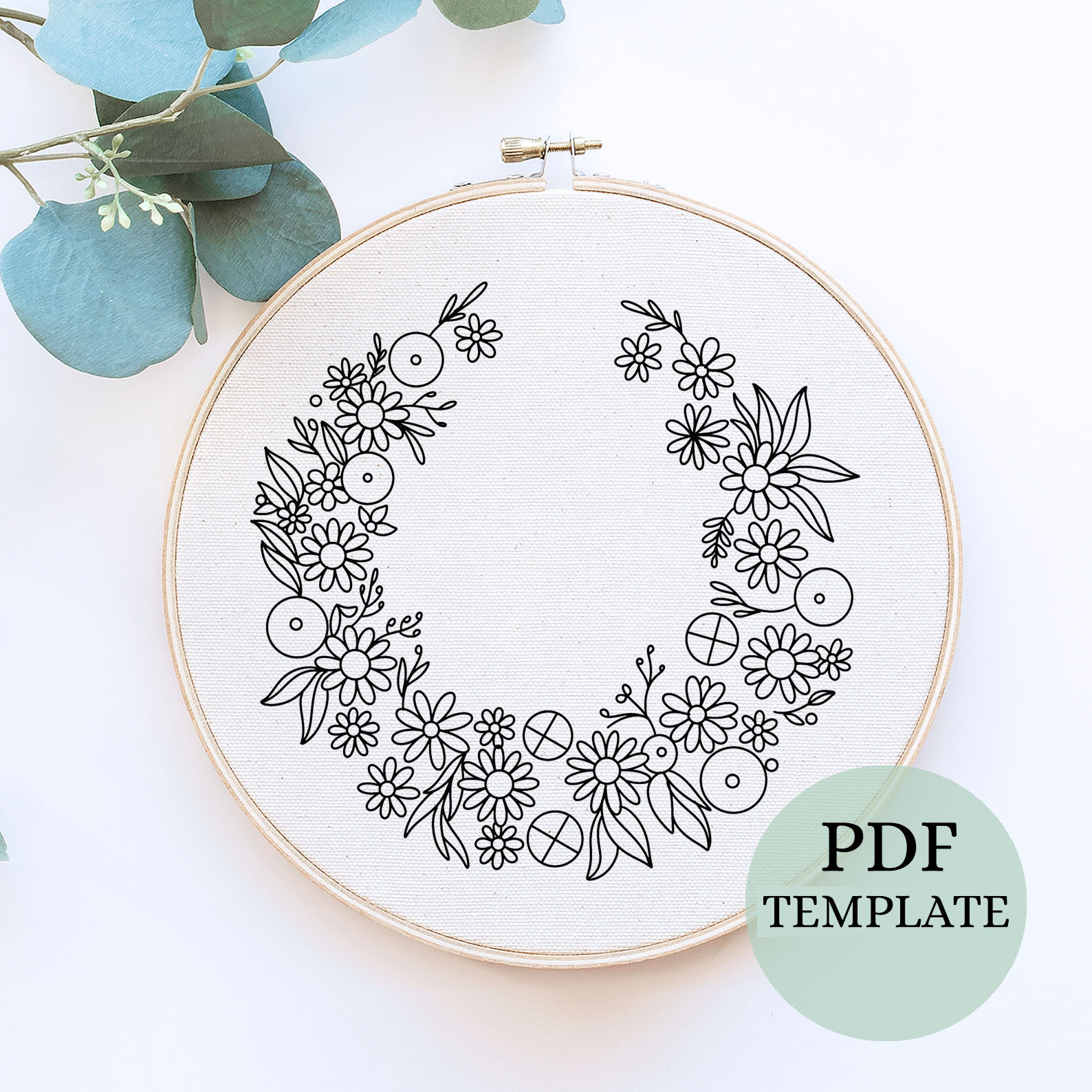 Floral Wreath Embroidery Pattern: DIY Flower Border (PDF Download) - Etsy