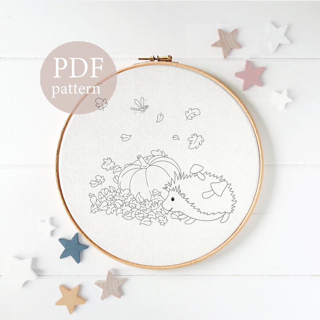 Hedgehog Embroidery Pattern Autumn Hand Embroidery Flower - Etsy