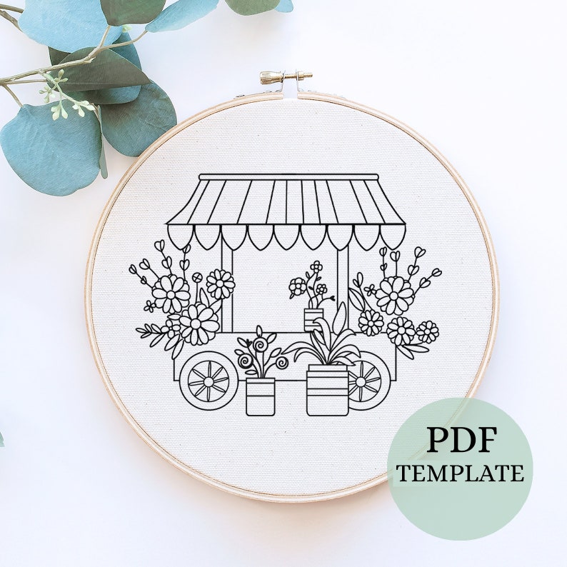 Flower Cart Embroidery Pattern: Botanical DIY (PDF Pattern) - Etsy