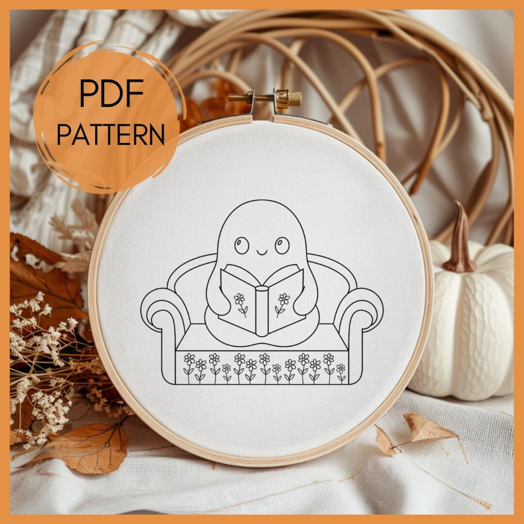 Ghost Embroidery Pattern, Book Embroidery Art, Book Lover Embroidery ...