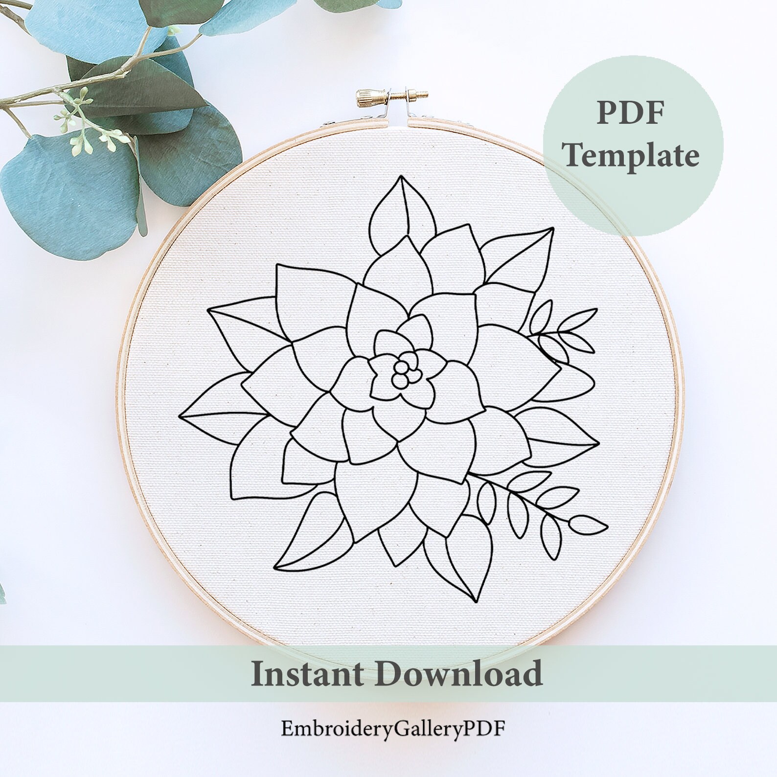 Succulent Embroidery Pattern: Modern Botanical Design (PDF Instant ...