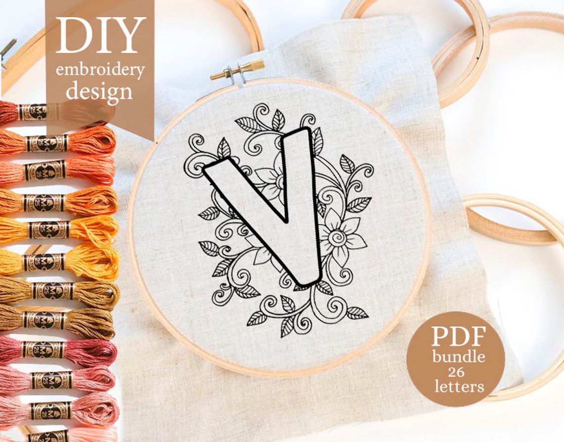 Alphabet Embroidery Letter Embroidery Floral Embroidery - Etsy