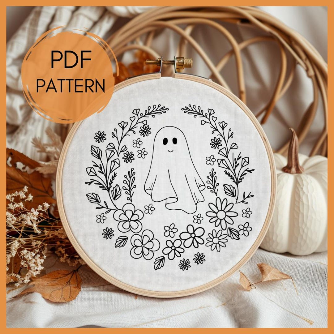 Cute Ghost and Flowers Embroidery Pattern, Beginner Friendly (PDF ...