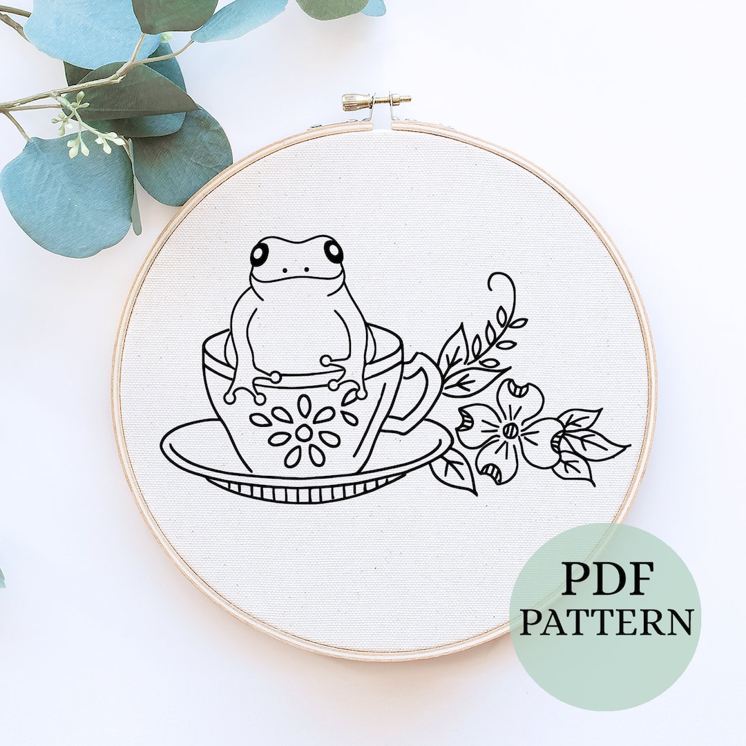 Frog in Teacup Embroidery Design: Beginner Needlepoint (PDF Pattern) - Etsy