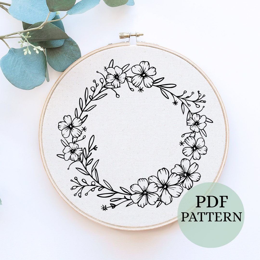 Floral Bloom Wreath, Floral Embroidery Pattern, Embroidery Hoop Art ...