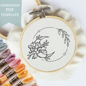 Set of 6 Digital PDF Patterns Crescent Moon With Flower Hand | Etsy