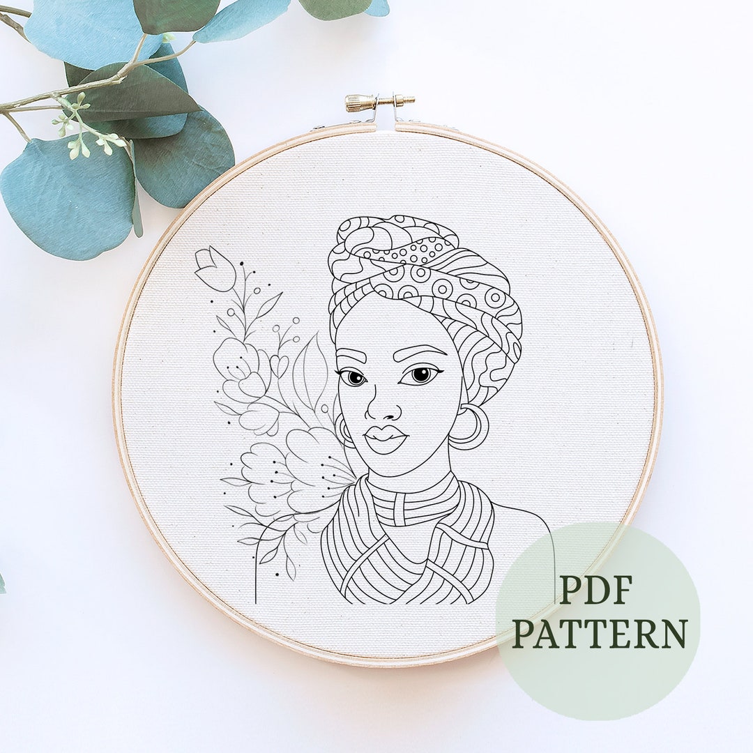 African Woman Embroidery Pattern: Modern Face Design (PDF Pattern) - Etsy