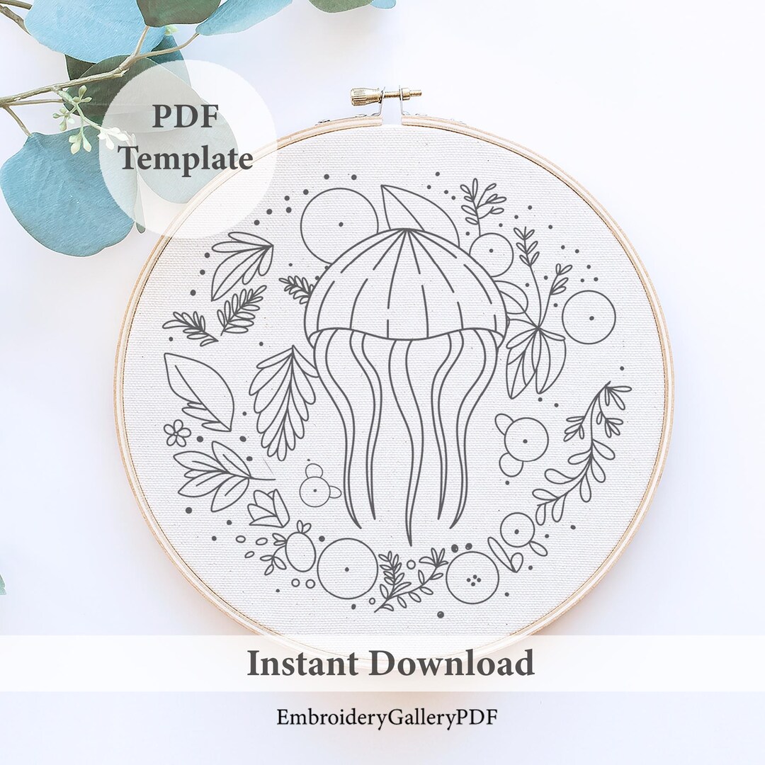 Floral Jellyfish Hand Embroidery Pattern: Ocean Wildlife Design (PDF ...