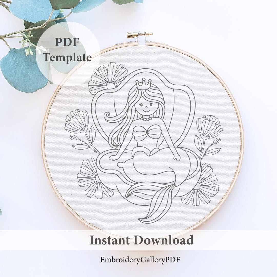 Mermaid Embroidery Pattern, DIY Embroidery, Nautical Hand Embroidery ...