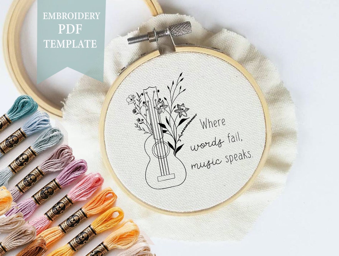 Guitar Embroidery Hand Embroidery Pattern Music Design - Etsy