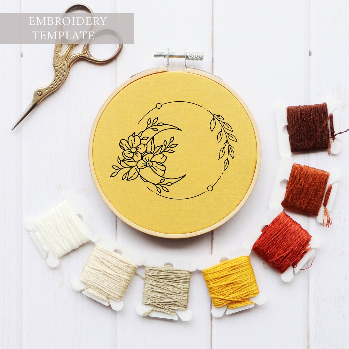 One Line Embroidery Stitch Art Moon and Leaves - Etsy