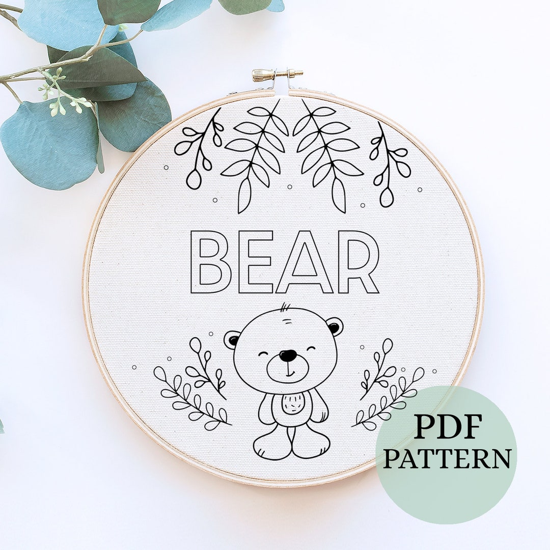 Teddy Bear Embroidery Pattern Cute Bear Hand Embroidery - Etsy