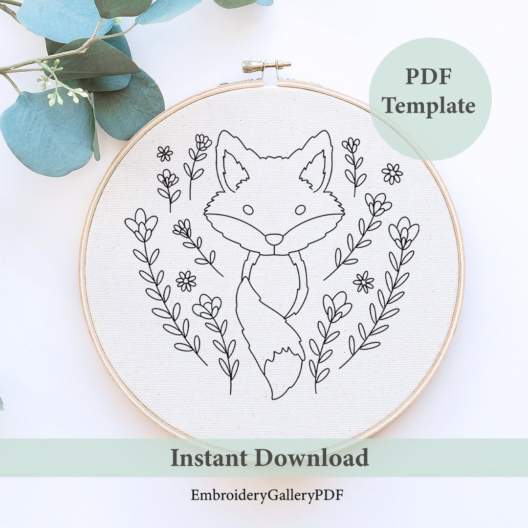 Floral Fox Hand Embroidery Pattern: Woodland Animal Design (PDF ...