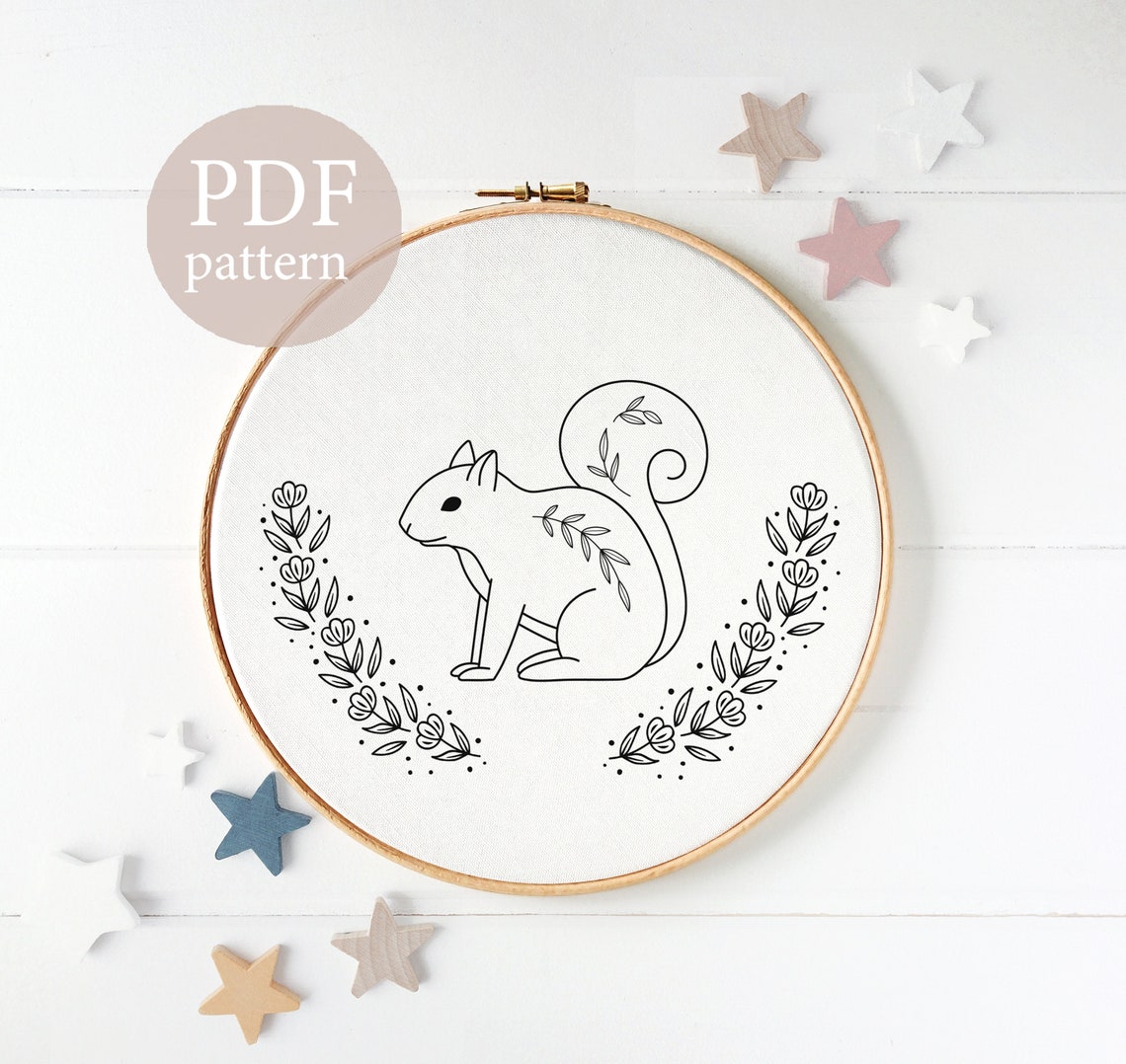 Squirrel Hand Embroidery Pattern Thread Painting DIY Autumn - Etsy