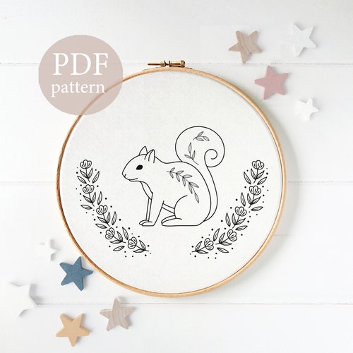 Squirrel Hand Embroidery Pattern Thread Painting DIY Autumn - Etsy
